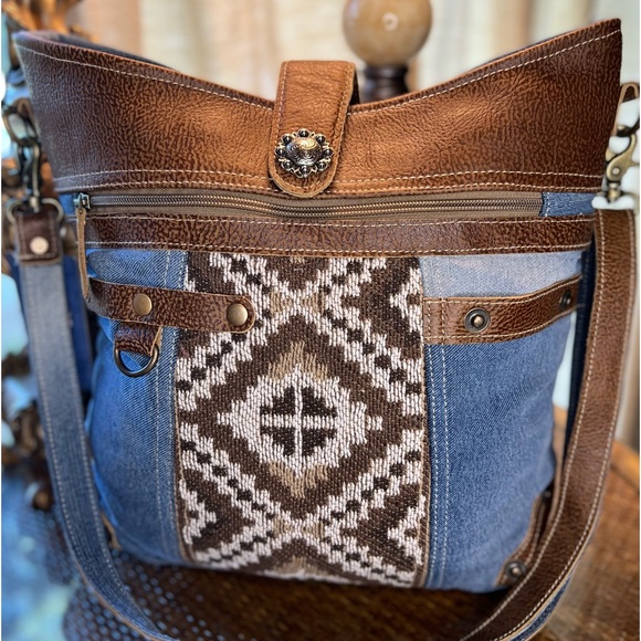 Myra Bag | Bags | New Western Leather Denim Tapestry Aztec Bag | Poshmark